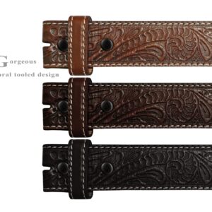 Genuine Full Grain Western Floral Engraved Tooled Leather Belt Strap 1-1/2" Wide (Black, 38)