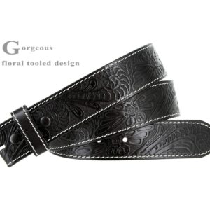 Genuine Full Grain Western Floral Engraved Tooled Leather Belt Strap 1-1/2" Wide (Black, 38)