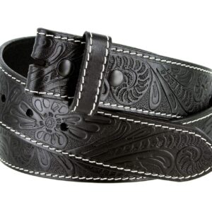 Genuine Full Grain Western Floral Engraved Tooled Leather Belt Strap 1-1/2" Wide (Black, 38)