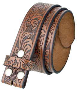 bs220 western floral engraved embossed tooled genuine leather belt strap w/snaps 1 1/2" wide (brown, 32)