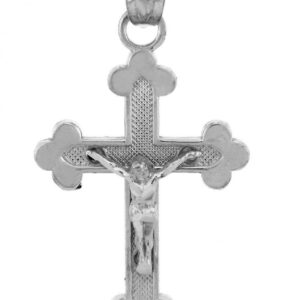 Solid 14k White Gold Budded Cross Charm Crucifix Pendant