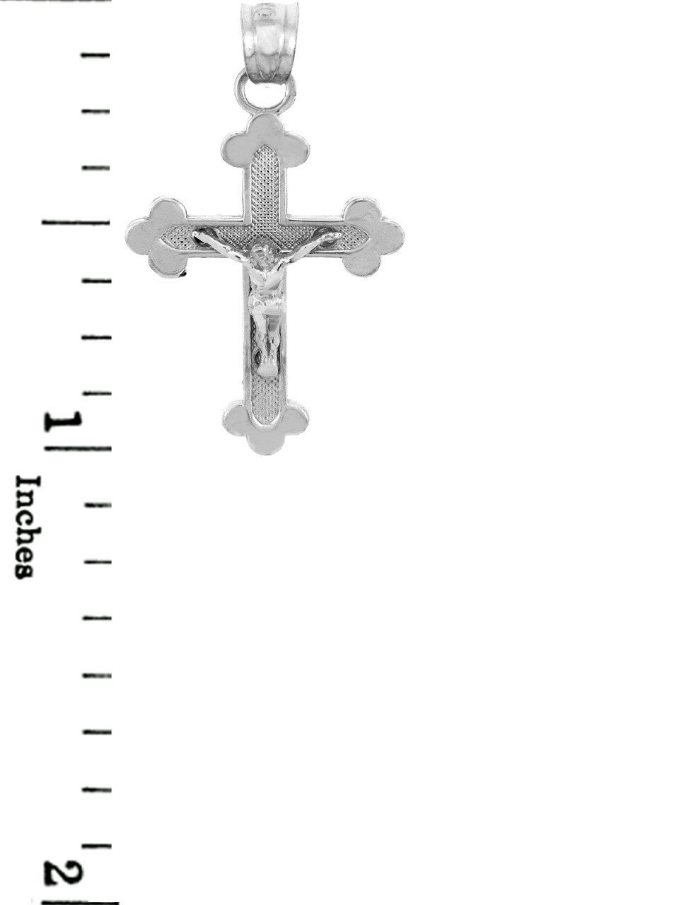 Solid 14k White Gold Budded Cross Charm Crucifix Pendant