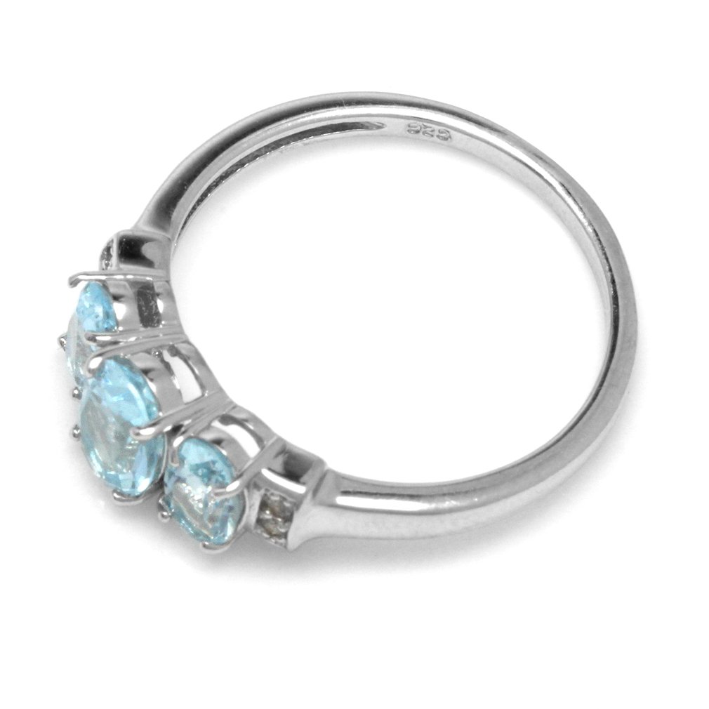 Silvershake 2.06ct. 3 Stone Genuine Blue Topaz White Gold Plated 925 Sterling Silver Ring Size 5