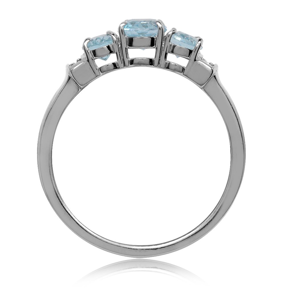 Silvershake 2.06ct. 3 Stone Genuine Blue Topaz White Gold Plated 925 Sterling Silver Ring Size 5