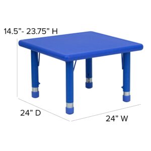 Flash Furniture 24'' Square Blue Plastic Height Adjustable Activity Table Set with 4 Chairs