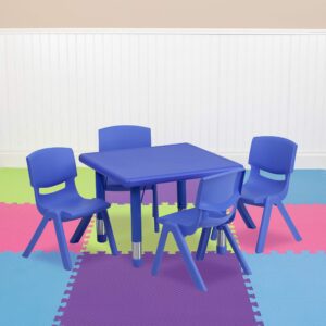 Flash Furniture 24'' Square Blue Plastic Height Adjustable Activity Table Set with 4 Chairs