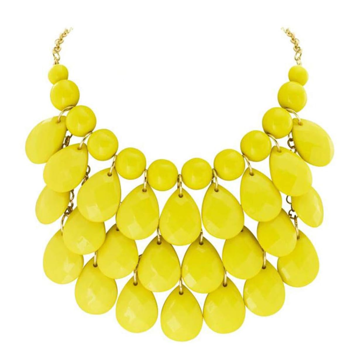 Jane Stone Fashion Bubble Layered Necklace Floating Teardrop Collar Statement Jewelry for Women(Fn0580-Yellow)