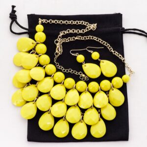 Jane Stone Fashion Bubble Layered Necklace Floating Teardrop Collar Statement Jewelry for Women(Fn0580-Yellow)