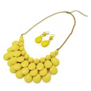 Jane Stone Fashion Bubble Layered Necklace Floating Teardrop Collar Statement Jewelry for Women(Fn0580-Yellow)