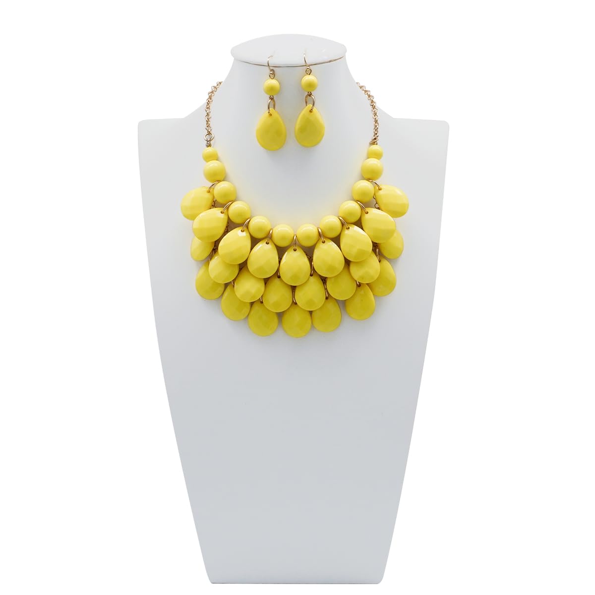 Jane Stone Fashion Bubble Layered Necklace Floating Teardrop Collar Statement Jewelry for Women(Fn0580-Yellow)