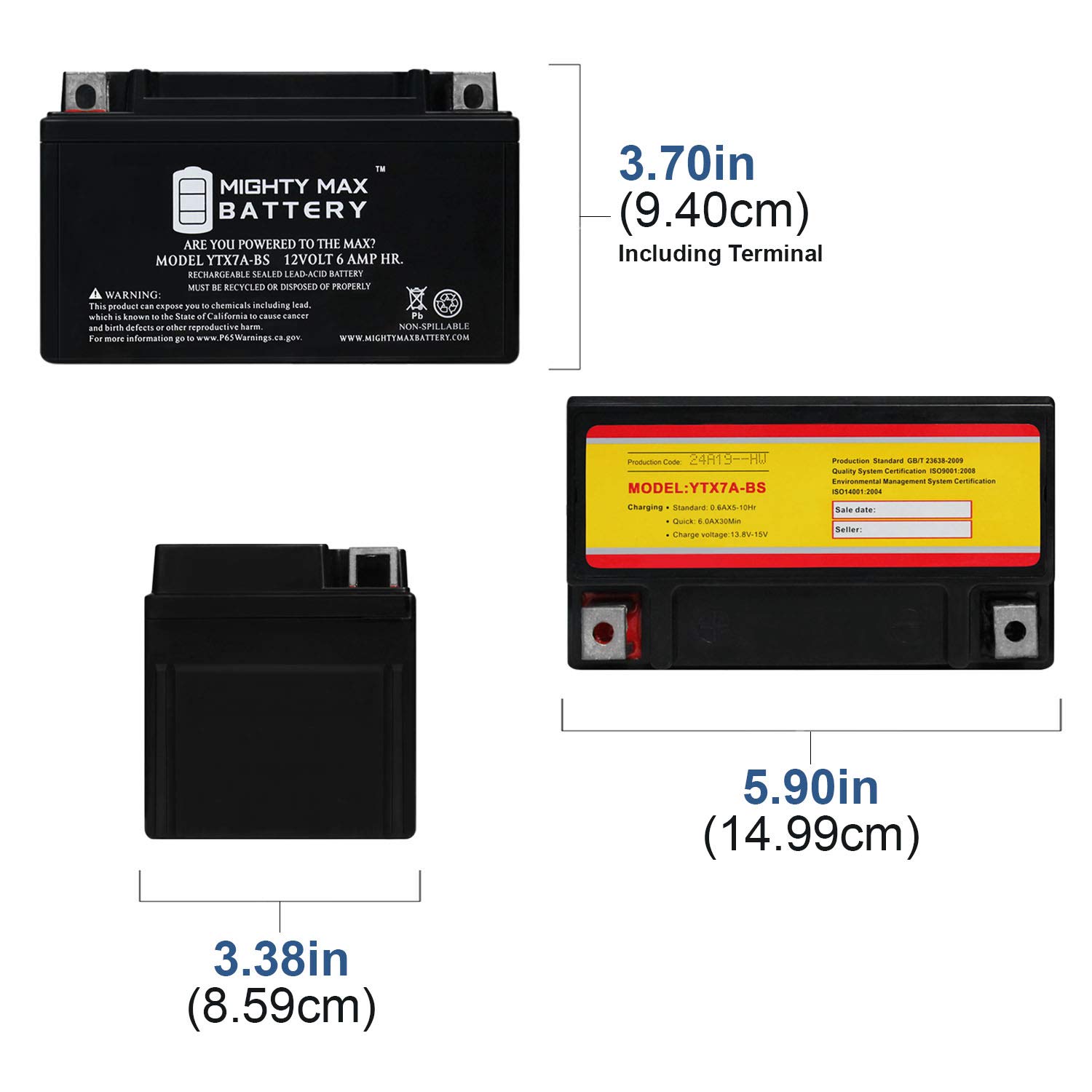 Mighty Max Battery YTX7A-BS -12 Volt 6 AH, 105 CCA, Rechargeable Maintenance Free SLA AGM Motorcycle Battery