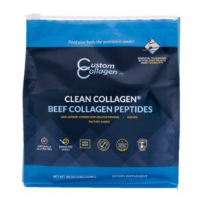 collagen peptides powder 5lb (80oz) pouch - clean collagen® - unflavored, grass fed, paleo, non gmo, kosher - highly soluble protein