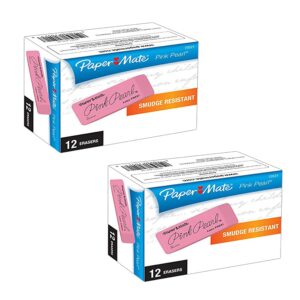 paper mate pink pearl erasers, large, 12-pack (70521) 2 packs of 12