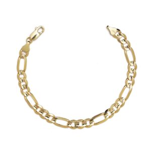 floreo 10k yellow gold 9mm figaro chain bracelet and anklet with concave look, 8 inch