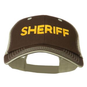 e4hats.com sheriff embroidered big size garment washed mesh cap - khaki brown osfm