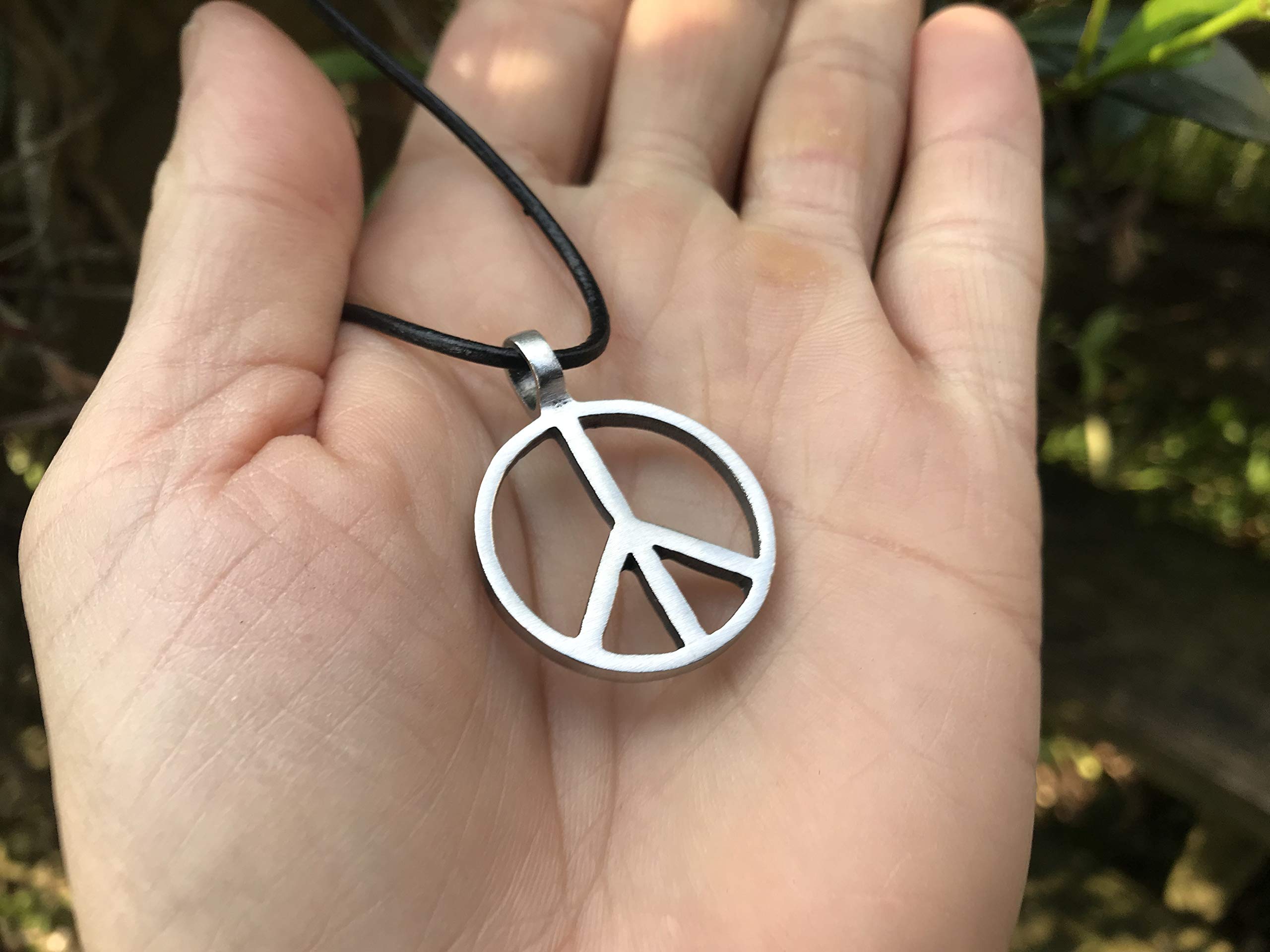 Trilogy Jewelry Pewter Classic Peace Sign Love Hippie Pendant on Leather Necklace