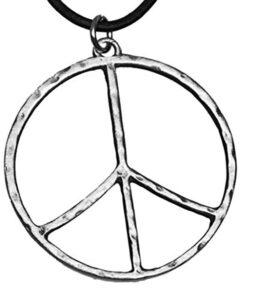 trilogy jewelry pewter hammered peace sign large pendant on leather necklace