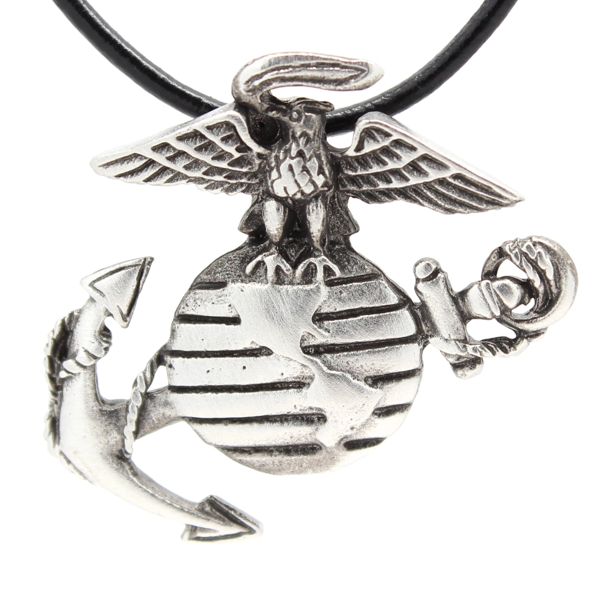 Trilogy Jewelry Pewter USMC Marine Corps Insignia Semper Fi Pendant on Leather Necklace