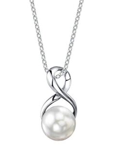 the pearl source freshwater pearl pendant necklace for women - white cultured pearl necklace with infinity design | single pearl necklace for women with 925 sterling silver chain, 9.0-10.0mm