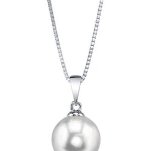 The Pearl Source 8mm White Freshwater Pearl Pendant Sydney Necklace for Women - Cultured Pearl Necklace | Single Pearl Necklace for Women with 925 Sterling Silver Chain