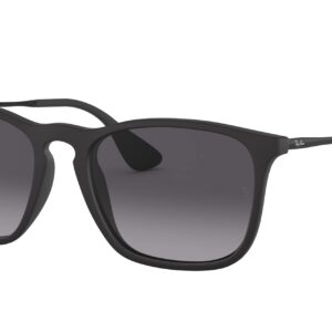 Ray-Ban RB4187F Chris Low Bridge Fit Square Sunglasses, Rubber Black/Light Grey Gradient Dark Grey, 54 mm