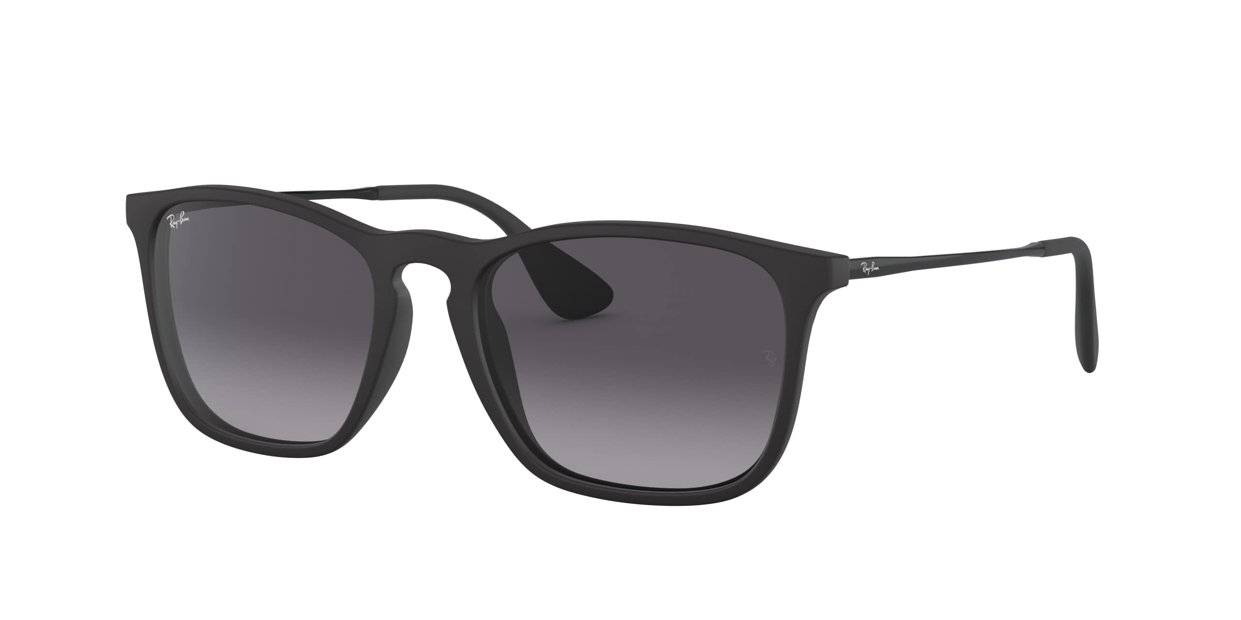 Ray-Ban RB4187F Chris Low Bridge Fit Square Sunglasses, Rubber Black/Light Grey Gradient Dark Grey, 54 mm