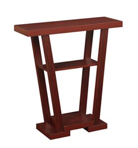 convenience concepts newport v console table 31.5" - modern sofa table with storage shelves, narrow entryway hall table for living room, mahogany