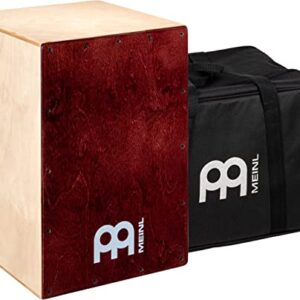 Meinl Percussion Cafe Cajon Box Drum Plus Bag with Snare and Bass Tone for Acoustic Music — Made in Europe — Baltic Birch Wood, Play with Your Hands, 2-Year Warranty, Natural/Wine Red (BC1NTWR)