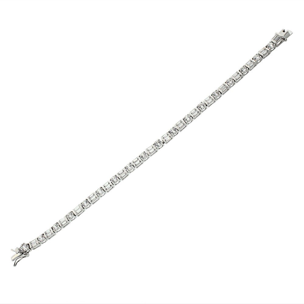 My Daily Styles 925 Sterling Silver Round Baguette White Clear CZ Classic Tennis Bracelet