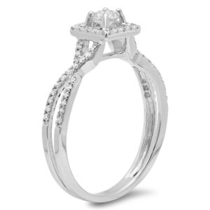 Dazzlingrock Collection 0.50 Carat (Cttw) 14K Round Diamond Swirl Split Shank Halo Engagement Ring 1/2 CT, White Gold, Size 7.5