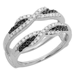 dazzlingrock collection 0.50 carat (cttw) 14k black & white diamond wedding guard double band 1/2 ct, white gold, size 7