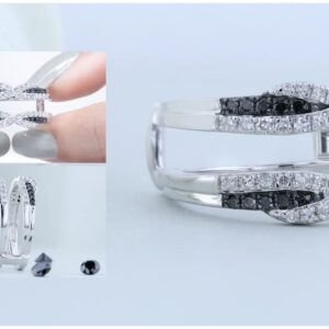 Dazzlingrock Collection 0.50 Carat (Cttw) 14K Black & White Diamond Wedding Guard Double Band 1/2 CT, White Gold, Size 7