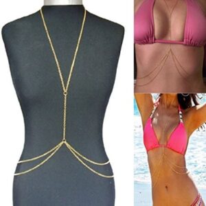 Topbuti Gold Sexy Body Chain Bra Bikini Waist Belly Body Chains Beach Body Necklace Jewelry for Women