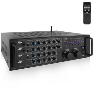 pyle pro 1000-watt portable wireless bluetooth - stereo mixer karaoke amplifier system with dual mic / rca audio / video inputs, speaker output for instant home karaoke, dj party - pyle pmxakb1000