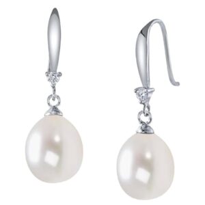 the pearl source real pearl dangle earrings for women with genuine aaa quality white freshwater cultured pearls | 14k gold plated 925 sterling silver earrings for women