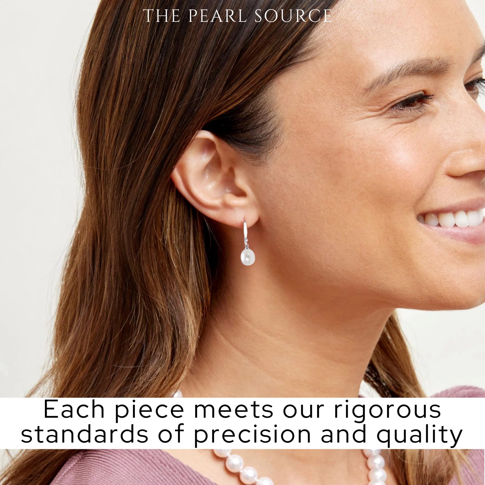 The Pearl Source Real Pearl Dangle Earrings for Women with Genuine AAA Quality White Freshwater Cultured Pearls | 14K Gold Plated 925 Sterling Silver Earrings for Women