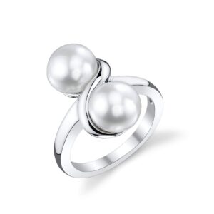 the pearl source 7-8mm genuine white freshwater cultured pearl double white ring for women