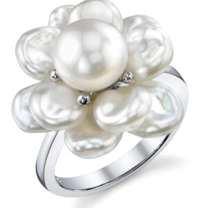 The Pearl Source Keshi Genuine White Freshwater Cultured Pearl Ring for Women