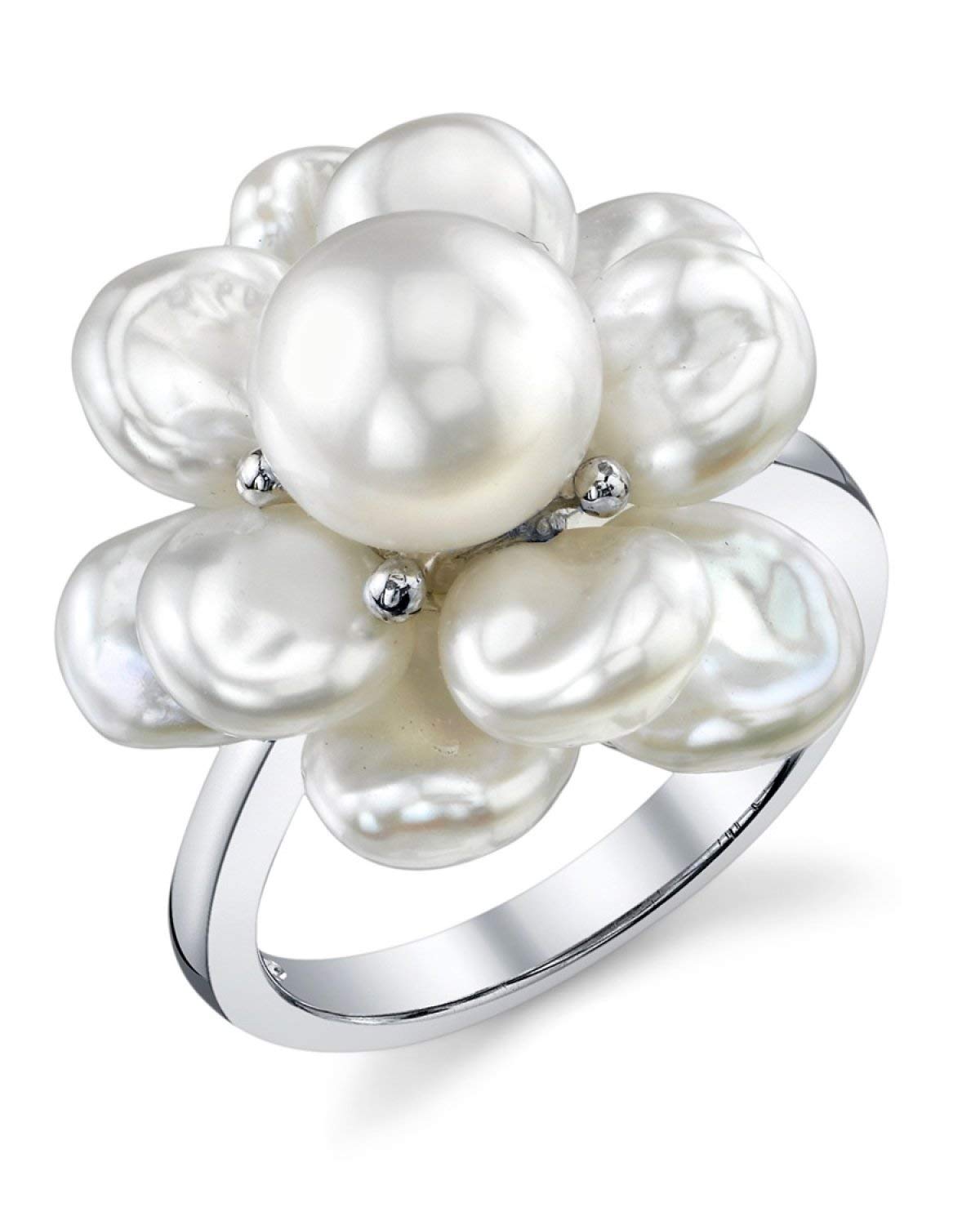 The Pearl Source Keshi Genuine White Freshwater Cultured Pearl Ring for Women