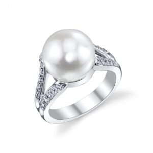 the pearl source 11-12mm genuine white freshwater cultured pearl & cubic zirconia khloe ring for women