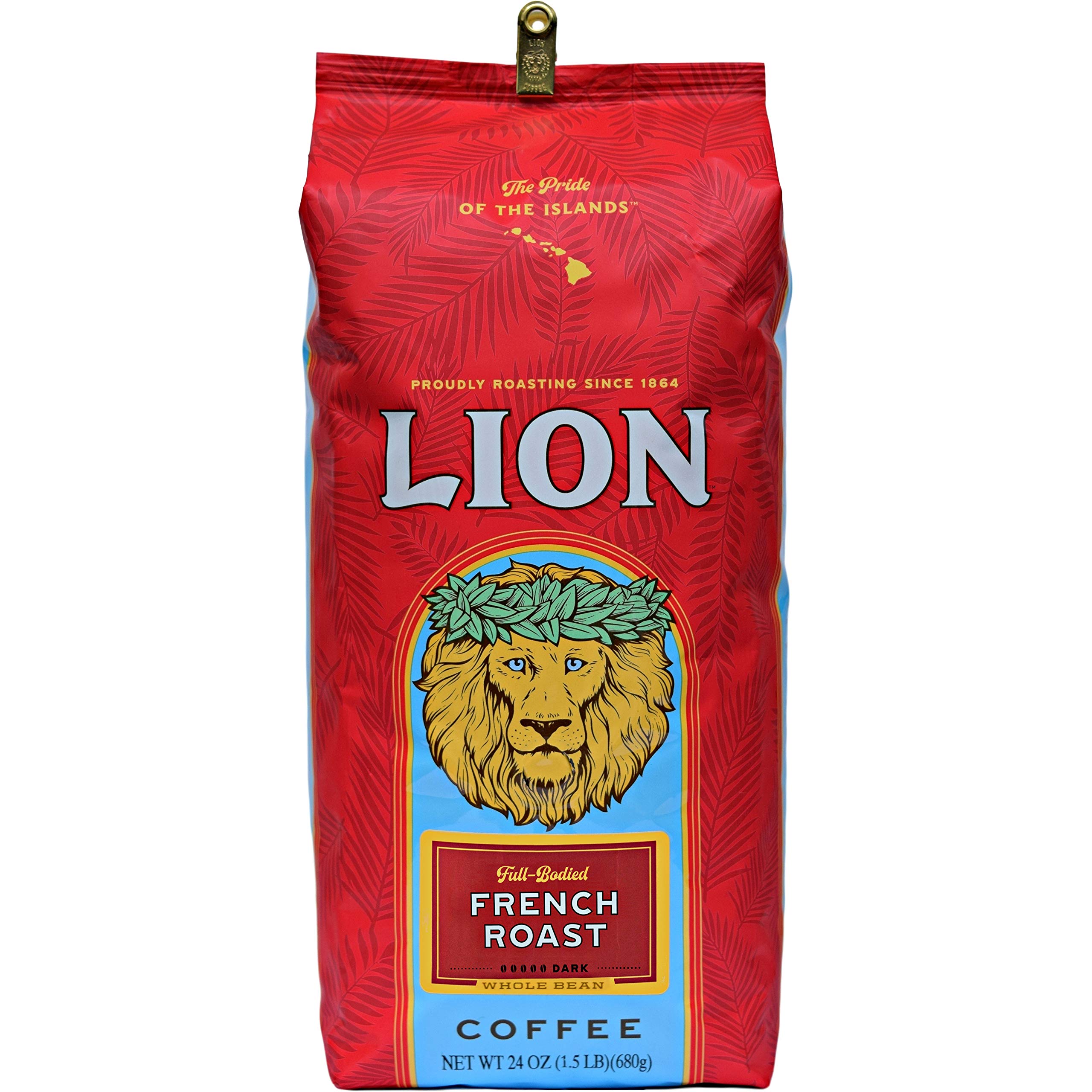 Lion Coffee French Roast, Dark Roast Whole Bean Coffee, A Taste of Aloha - 24 Ounce Bag