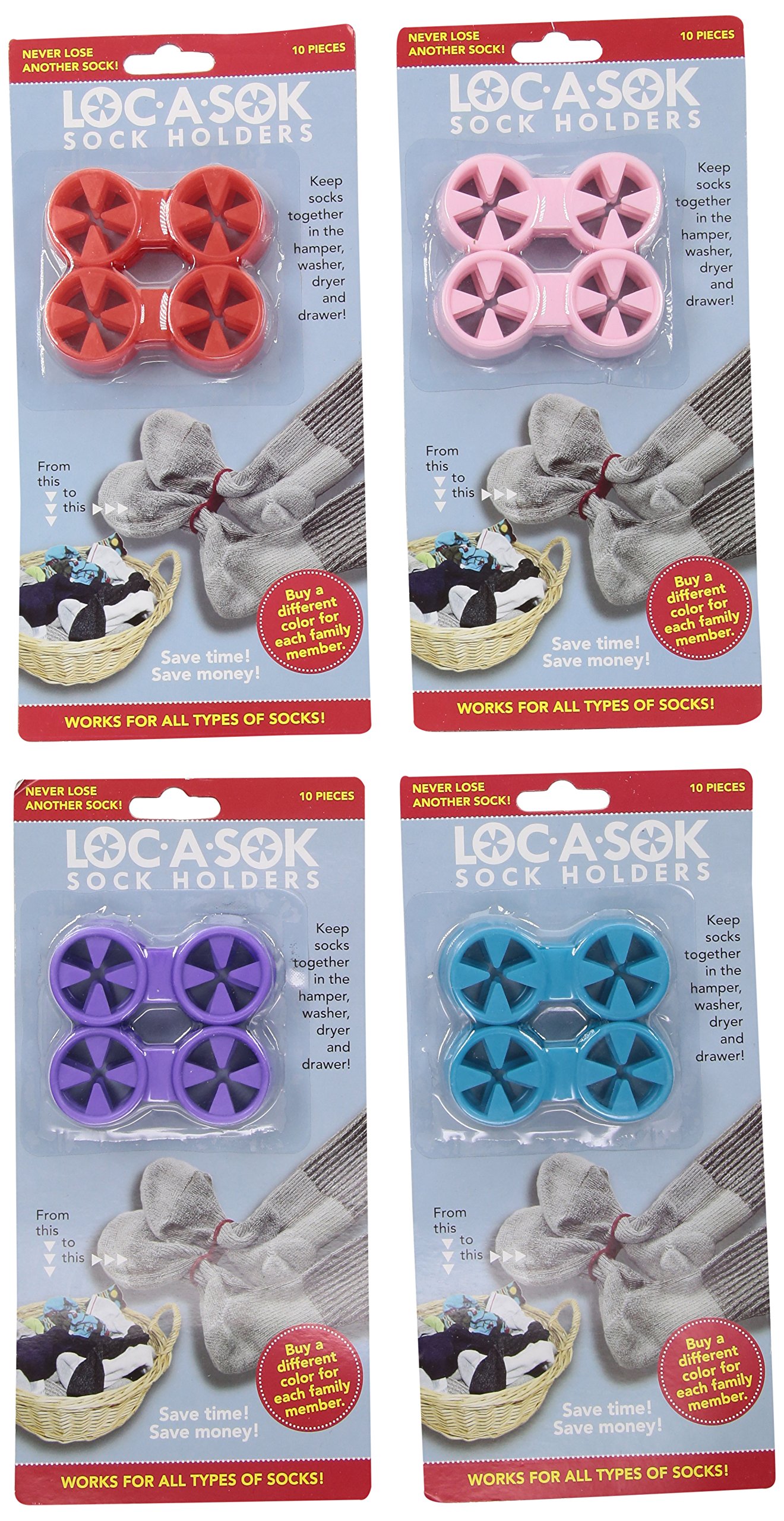 Loc A Sok Sock Locks (Pack of 40 - Purple, Pink, Blue and Red)