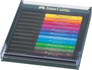 faber-castell art & graphic pitt artist pen brush india ink pen, basic tones, set of 12, for art, craft, drawing, sketching, home, school, university, colouring