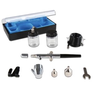 Timbertech Airbrush Kit With Compressor ABPST06 With 2 Basic Airbrushes for Hobby, Body Tattoo, Model Painting, Automotive Graphic, Make-up (110-120V)