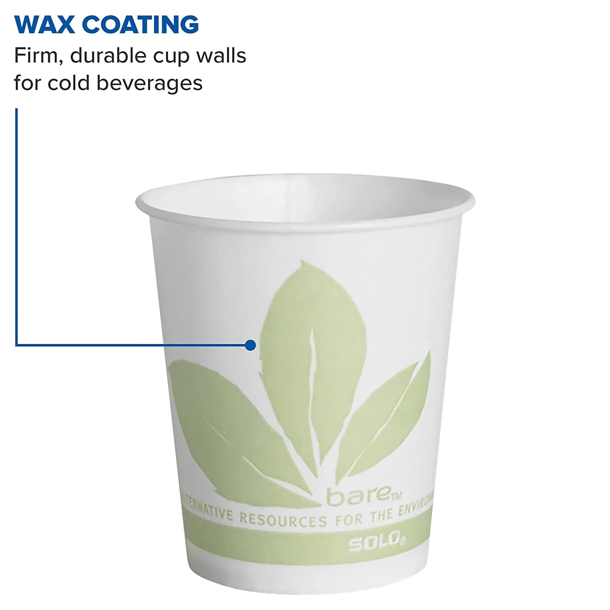 Bare Eco-Forward Leaf Print Disposable Wax Coated Paper Drinking Cup 5 oz. 100 Ct