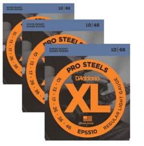 3 pack | d'addario pro steels electric guitar strings | eps510 | light