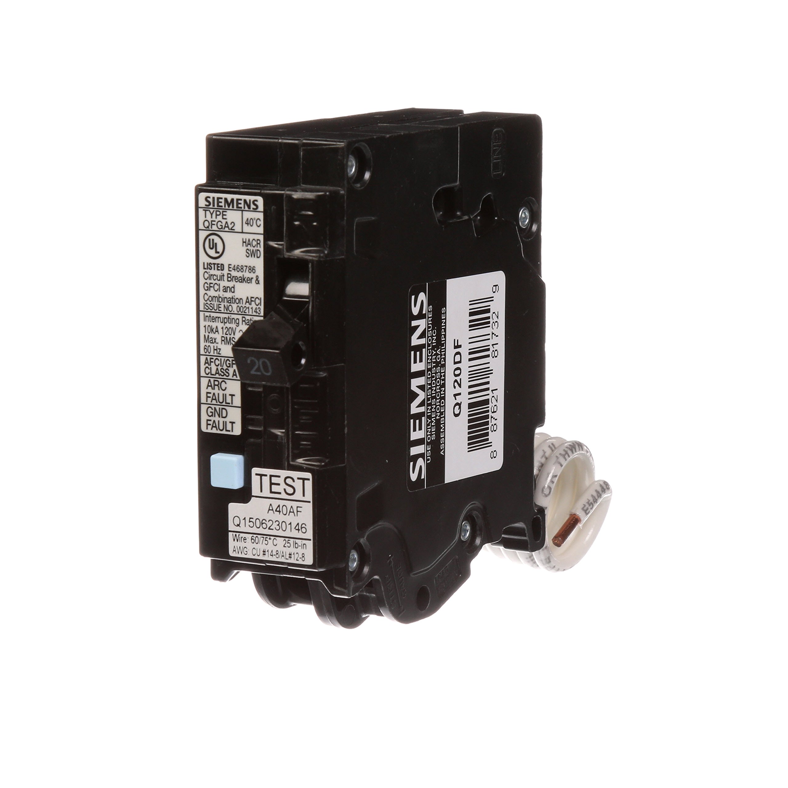 SIEMENS Q120DF 20-Amp Afci/Gfci Dual Function Circuit Breaker, Plug-in Load Center Style