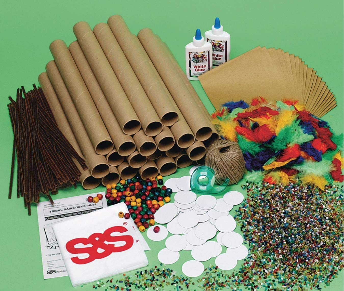 S&S Worldwide Tribal Rainsticks Craft Kit, DIY For Kids, Classroom, Camp, After School, Educational, Multicultural Craft, Native American, Falling Rain Sound, All Supplies Included, 15" Long, Makes 24