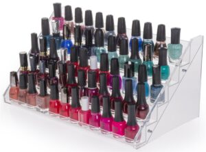 displays2go nail polish rack, tiered design, clear acrylic, 5 shelves hold 60 bottles total