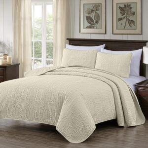 chezmoi collection austin 3-piece oversized bedspread coverlet set (king, ivory)